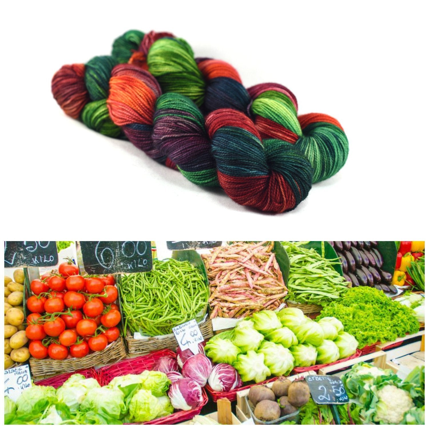 Farmers Market - hand dyed yarn in shades of green and red ...